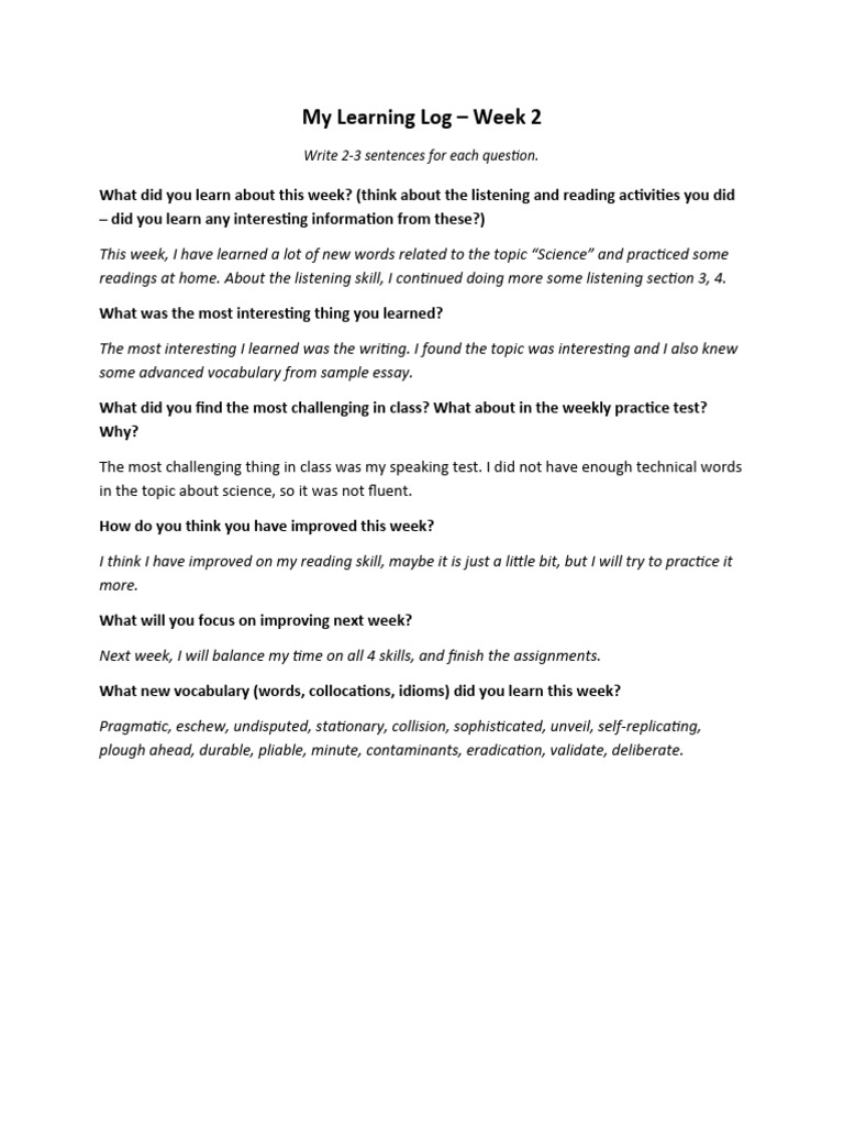 Weekly Learning Log 2 | PDF | Language Arts & Discipline