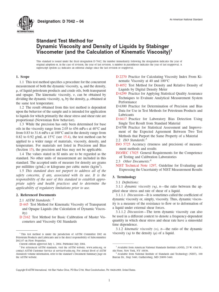 Astm D7042-2004 | PDF | Viscosity | Liquids