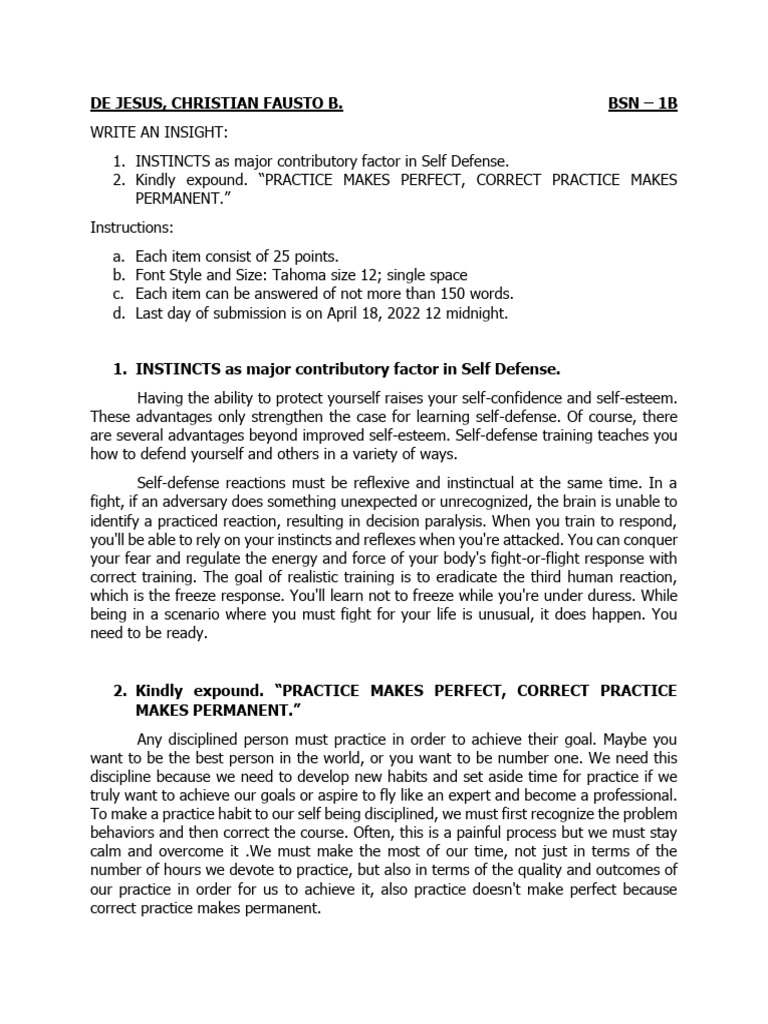 PE-2-Assign - DE JESUS - CF - BSN-1B | PDF | Self Esteem | Instinct