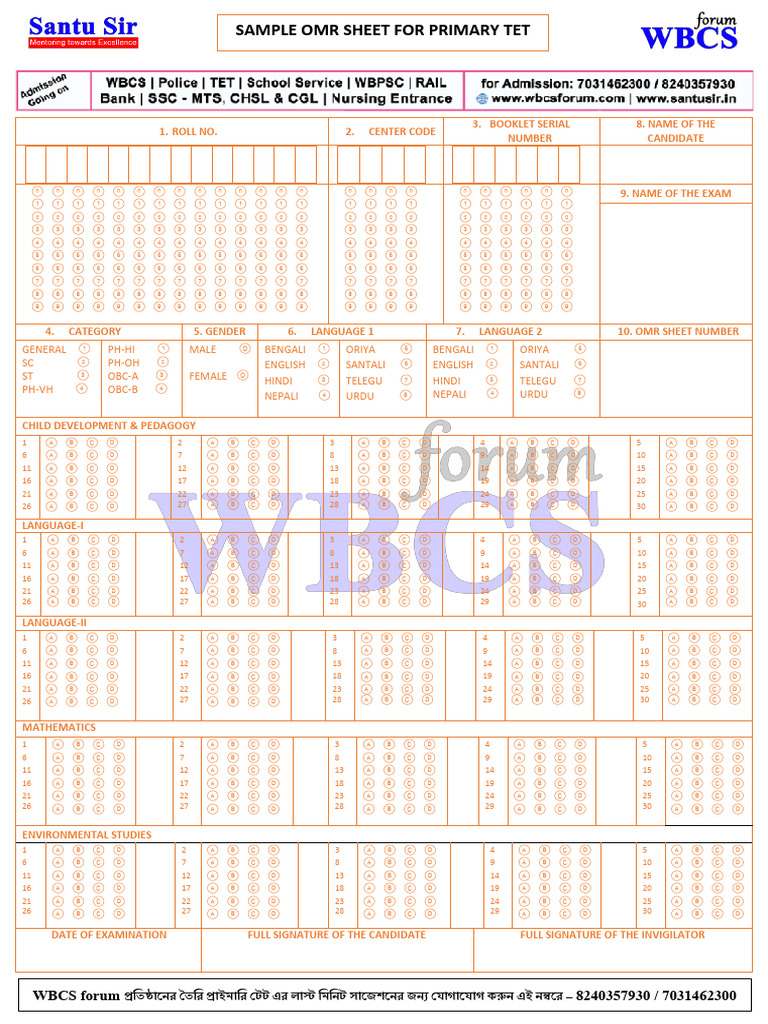 OMR Sheet Primary Tet | PDF | Linguistics | Dialectology