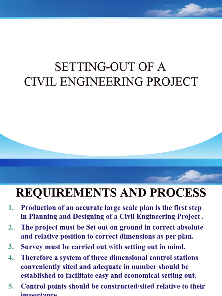 Civil Engineering Project Setting Out Guide | PDF | Surveying