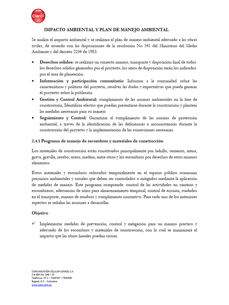 Impacto Ambiental y Plan de Manejo Ambiental Firmado | PDF | Residuos | Vertedero