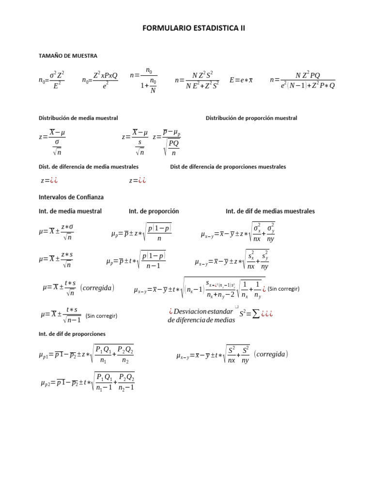 Formulario Estadistica Completo | PDF | Inferencia | Estadísticas aplicadas