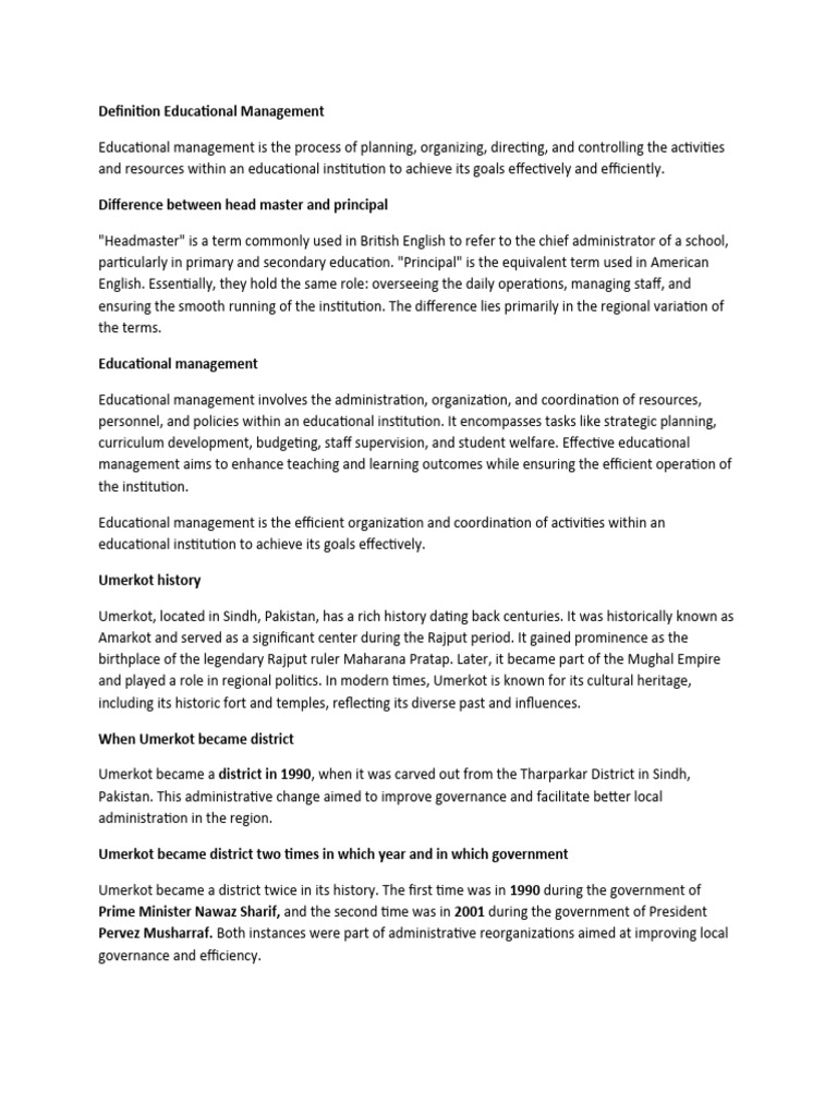 Definition Educational Management | PDF | South Asia | Pakistan