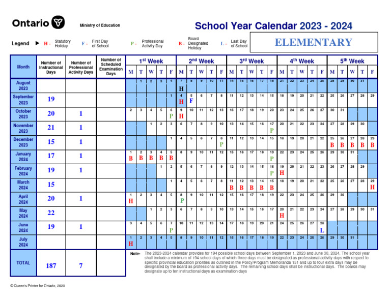 School Year Calendar Elementary 2023-2024 | PDF
