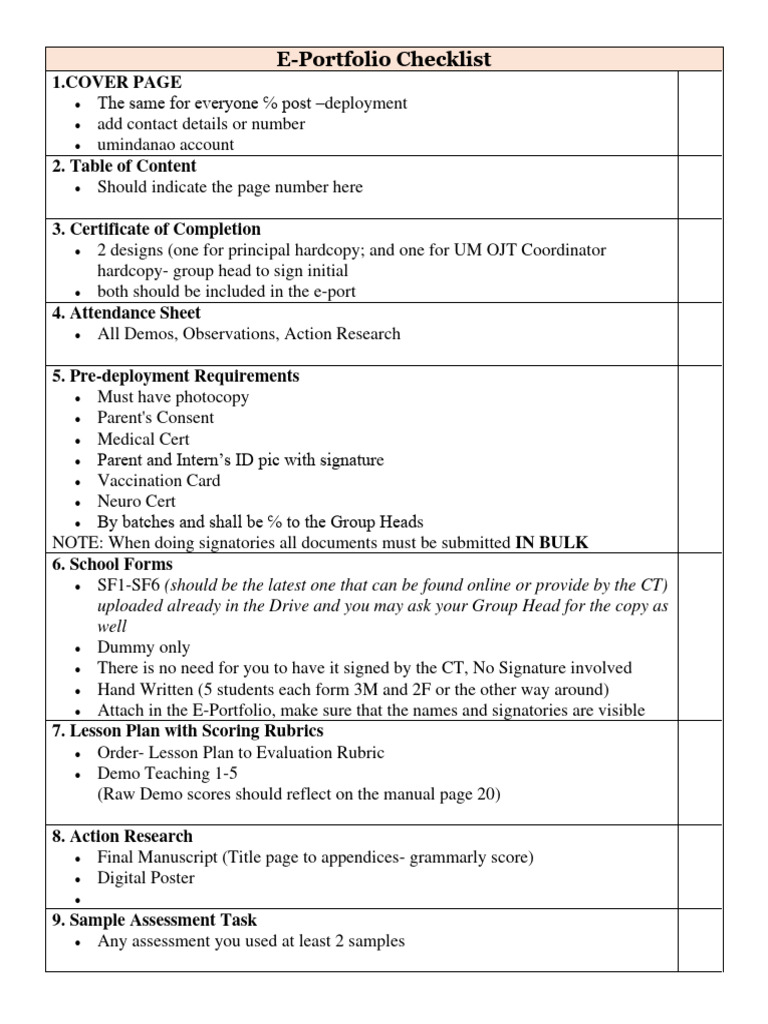 Ed421 e Portfolio Checklist | PDF