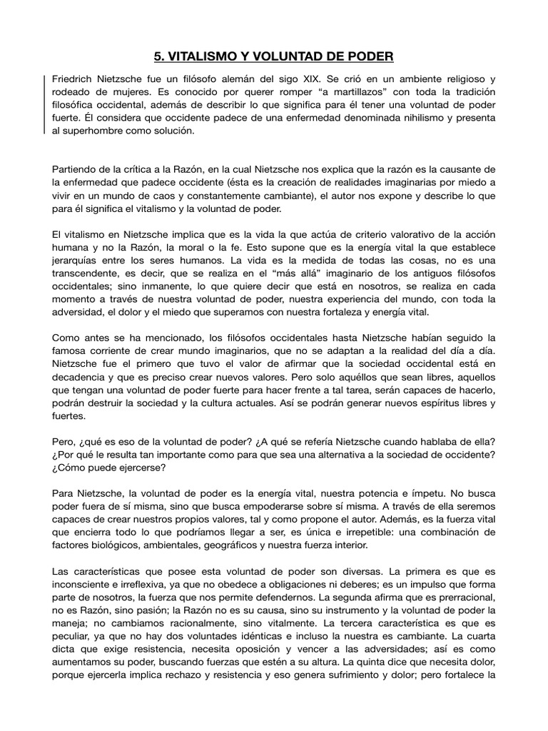 REDACCIÓN NIETZSCHE VITALISMO Y VOLUNTAD DE PODER | PDF | Friedrich ...