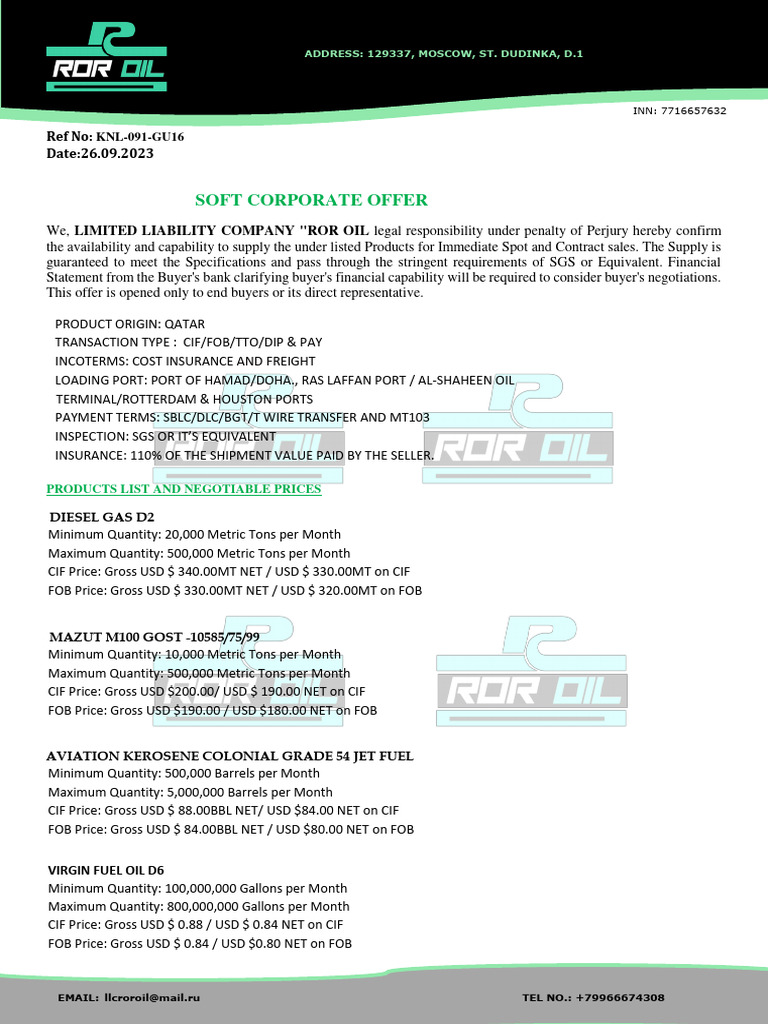 Ror Oil Full Sco Qatar Origin Updated Septmber PDF | PDF | Letter Of Credit