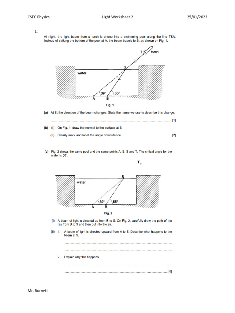 CSEC Physics Light Worksheet 2 | PDF | Teaching Methods & Materials ...