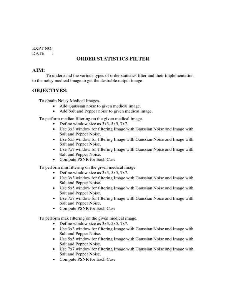 Order Statistics Filters Venkatesh | PDF | Computer Graphics | Image ...