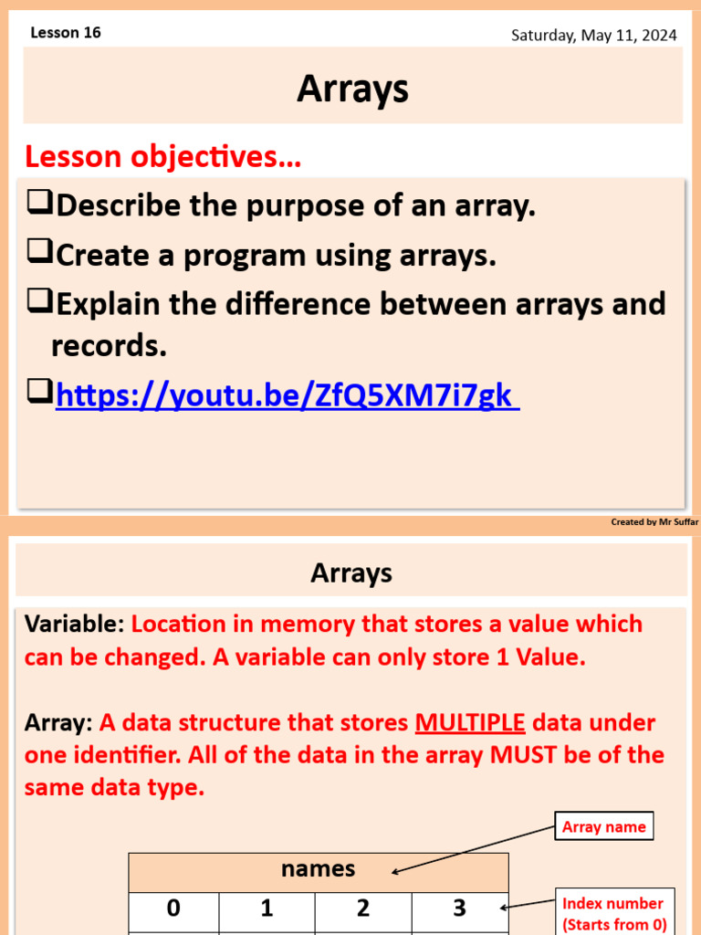 Arrays - Part1 | PDF | Variable (Computer Science) | Data Type Arrays - Part1 | PDF | Variable (Computer Science) | Data Type