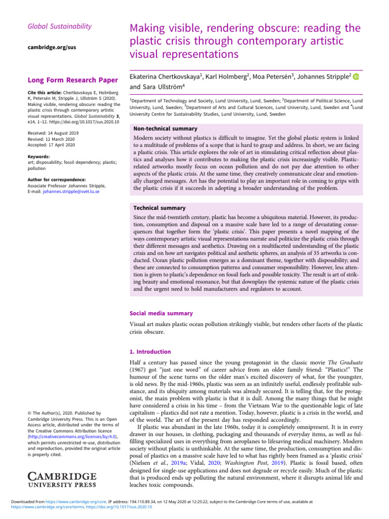 Making Visible Rendering Obscure Reading The Plast | PDF | Plastic | Pollution