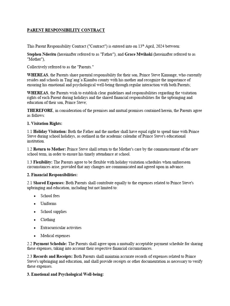 Parent Responsibility Contract | PDF | Well Being | Private Law