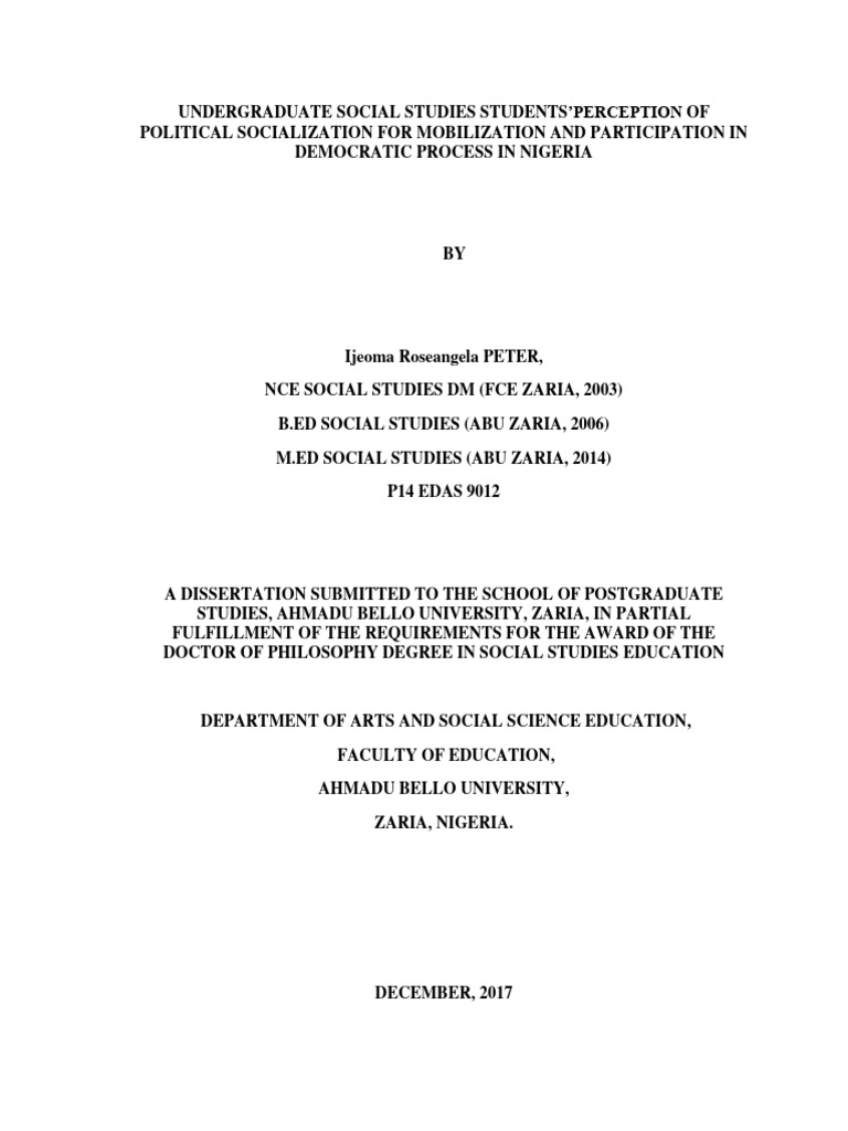 Undergraduate Social Studies Students - Perception of Political Socialization For Mobilization ...