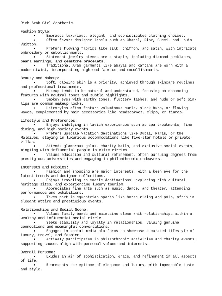 Rich Arab Girl Aesthetic Fact File | PDF | Hairstyle | Perfume