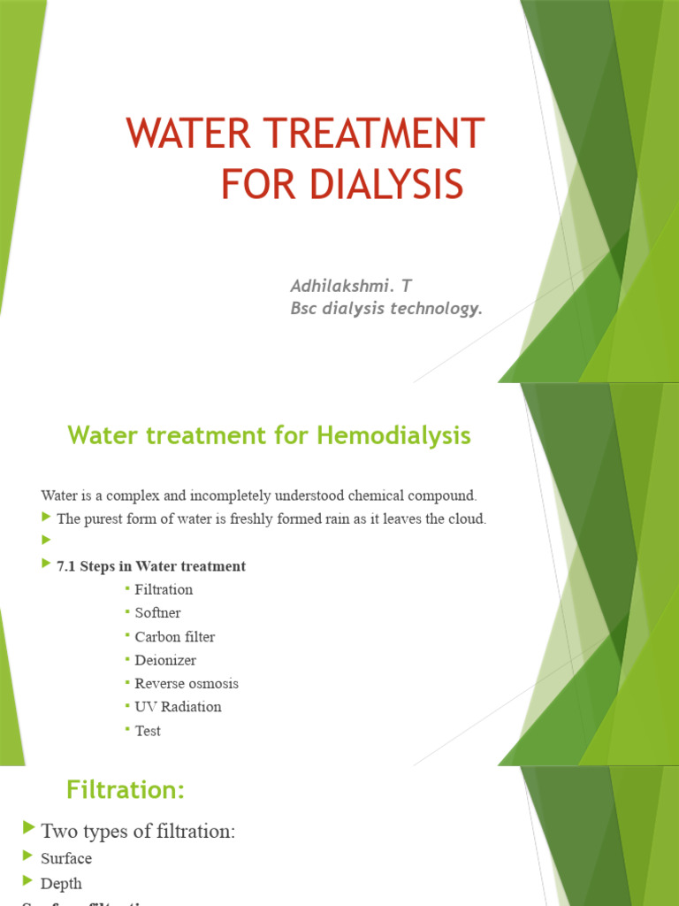 Water Treatment For Dialysis | PDF | Water Purification | Hemodialysis