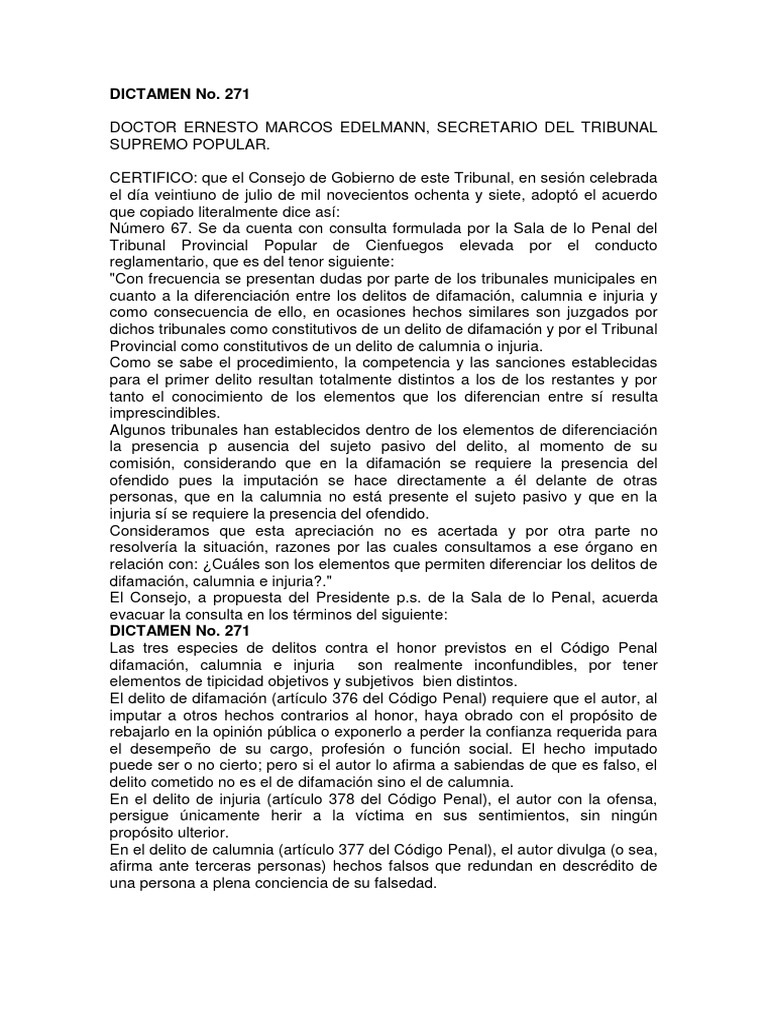 Diferencias entre Difamación, Calumnia e Injuria | PDF | Difamación | Derecho penal
