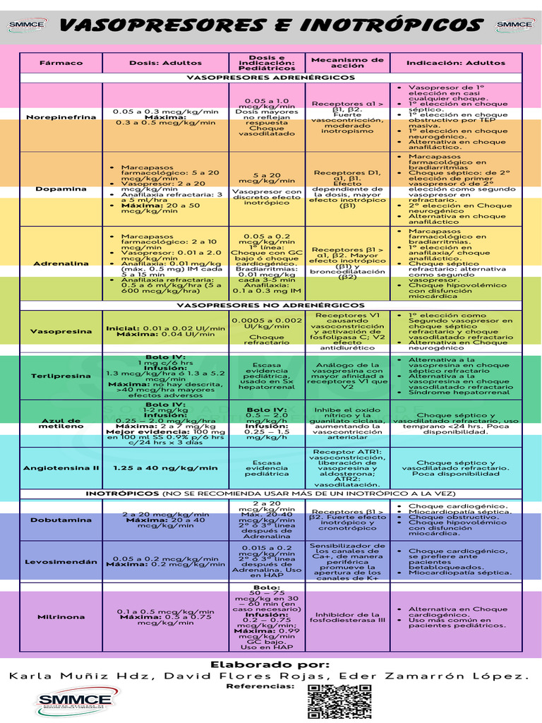 Dosis Y Tipos De Vasopresores En Uci Pdf Especialidades Medicas