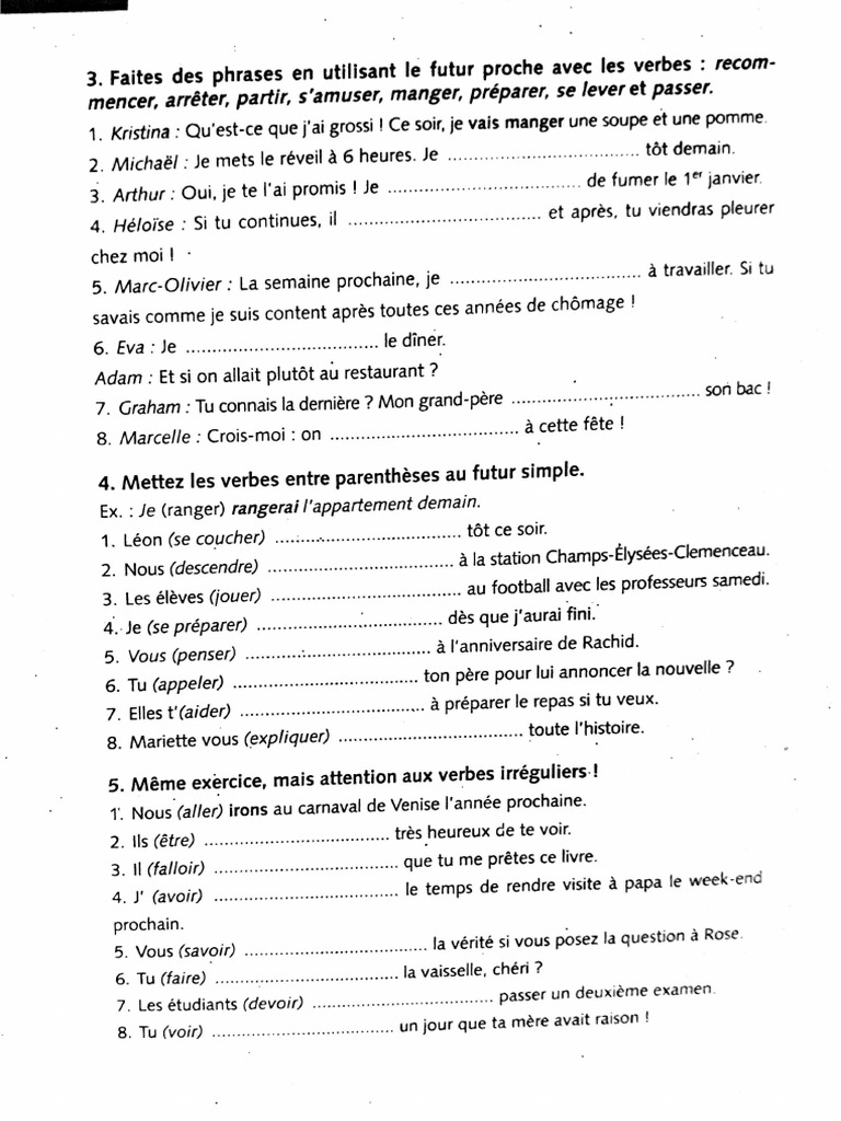 Le Futur Proche Et Le Futur Simple - Exercices | PDF