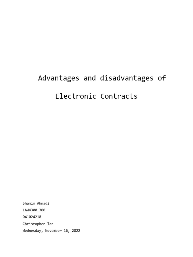 Advantages and Disadvantages of Electronic Contracts | PDF