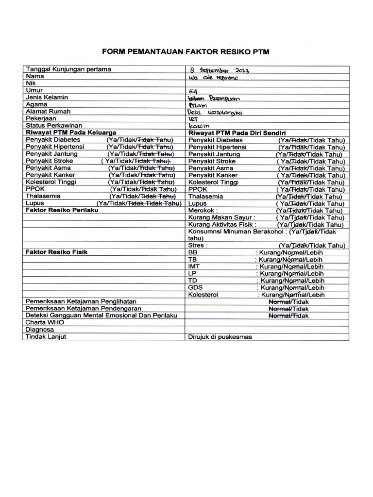 Form Pemantauan Faktor Resiko PTM | PDF