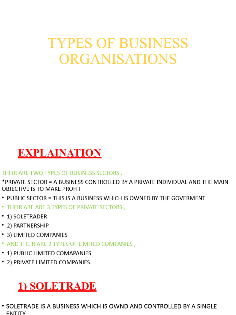 Types of Business Organisations | PDF | Partnership | Limited Company