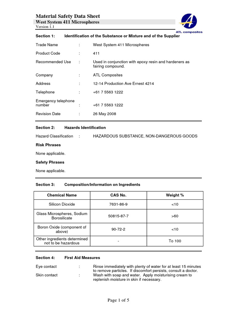 411 MSDS 210708 | Download Free PDF | Chemical Substances | Physical Sciences