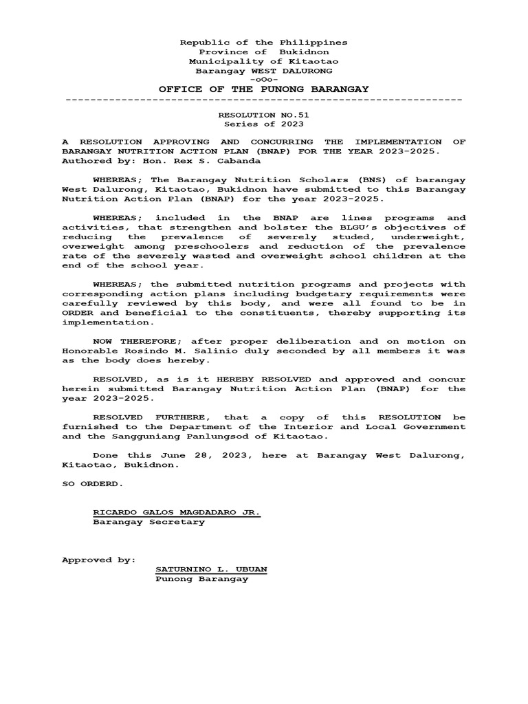 Resolution Approving Bnap | PDF | Technology & Engineering