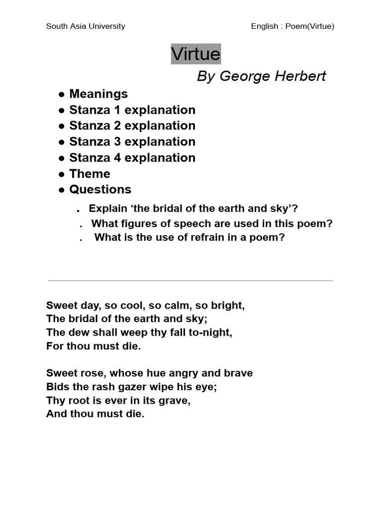Virtue by George Herbert | PDF | Poetry