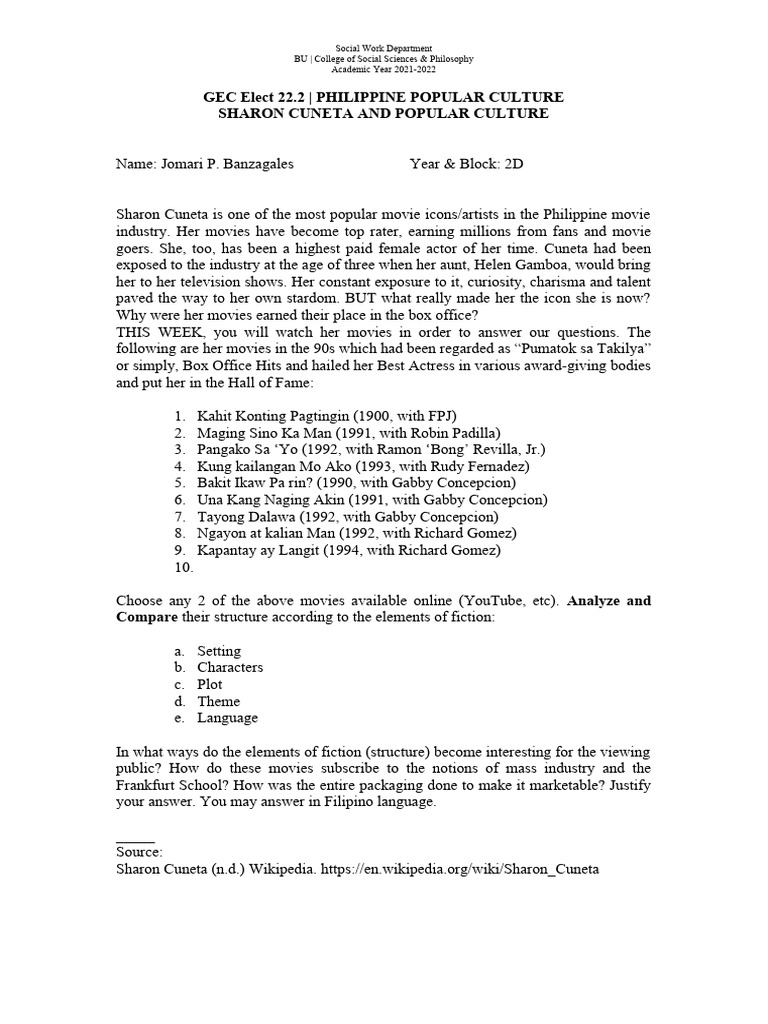 GEC Elect 22.2 - Sharon Cuneta and Popular Culture | PDF