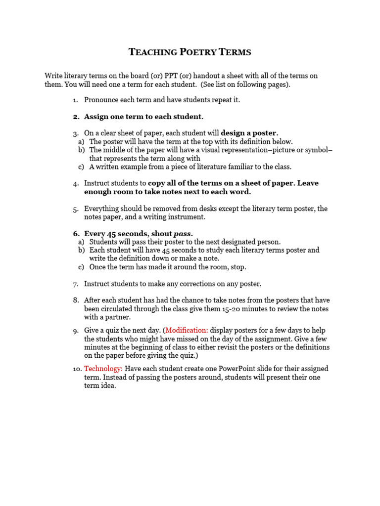 Lit Terms Interactive Lesson | PDF | Poetry | Metre (Poetry)