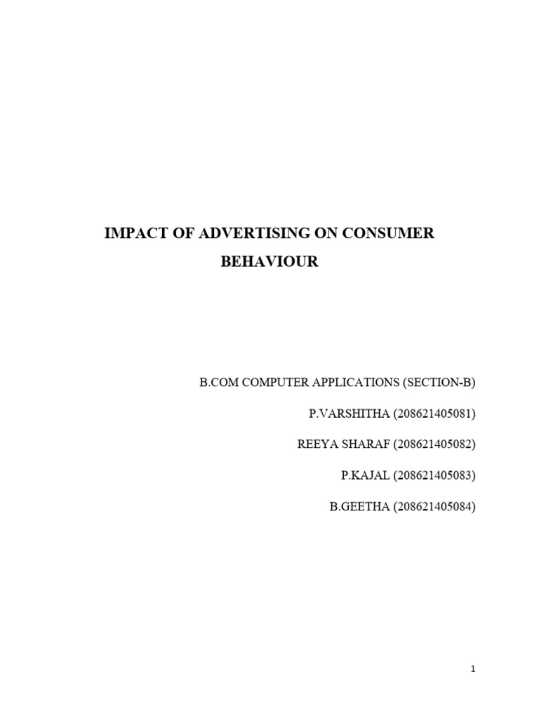 Impact Of Advertising On Consumer Behaviour 1 Pdf Consumer