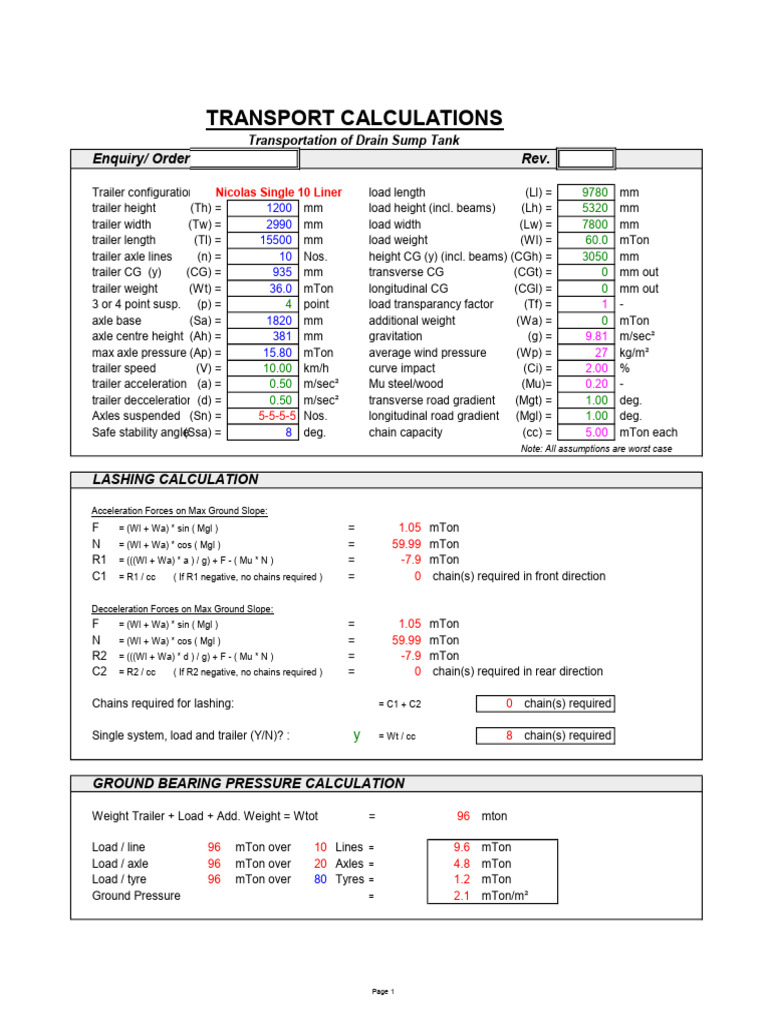 Transport Calculations: Enquiry/ Order Rev | PDF | Motor Vehicle ...