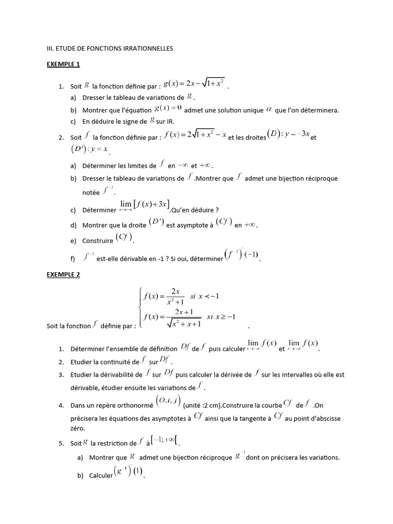 Étude des Fonctions Irrationnelles | PDF | Méthodes et références ...
