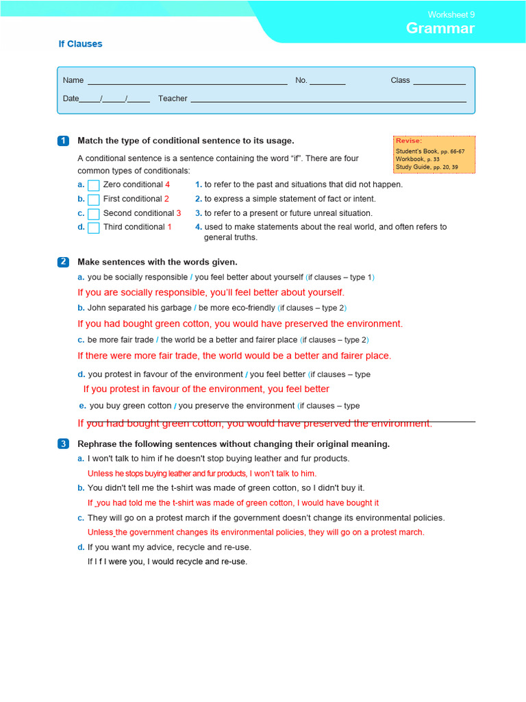 Enga11 Grammar Worksheet9 | PDF | Sentence (Linguistics) | Syntax