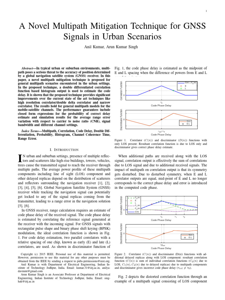A Novel Multipath Mitigation Technique For Gnss Signals In Urban Scenarios Pdf Estimation