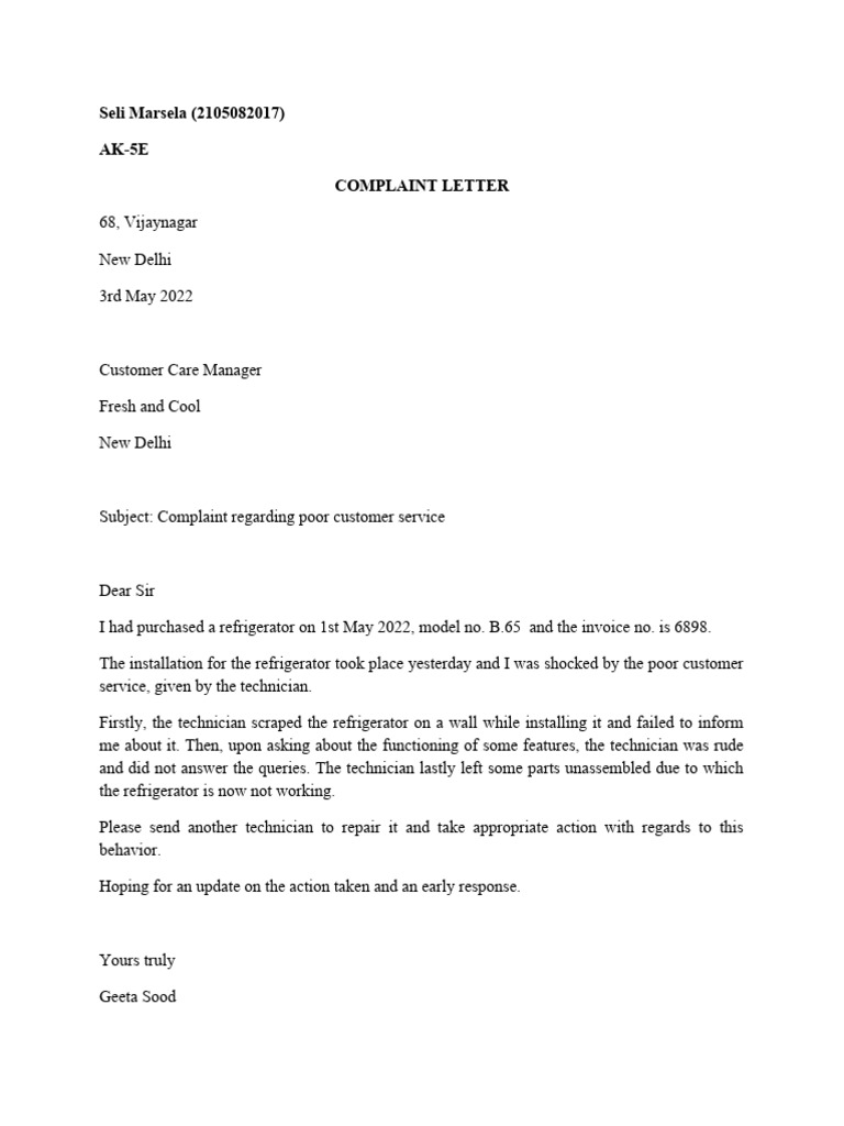 Complaint Letter - SELI | PDF