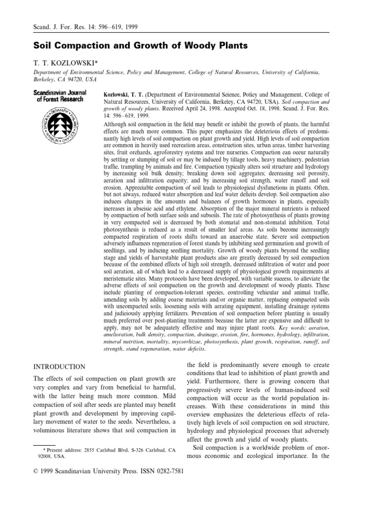 kozlowski_1999_soil_compaction_and_growth_of_woody_plants | PDF | Soil ...