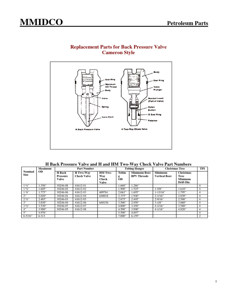 Cameron Back Pressure Valve | PDF