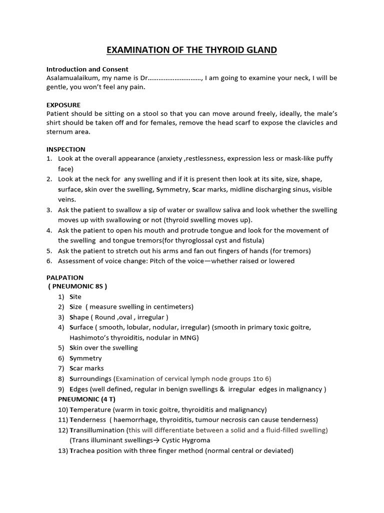 Examination of Thyroid Gland PDF | PDF | Thyroid | Common Carotid Artery