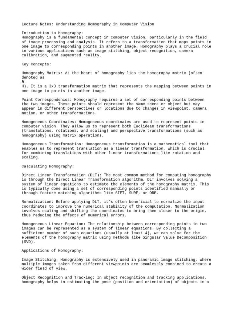 CV Lecture Homography | PDF | Matrix (Mathematics) | Computer Vision