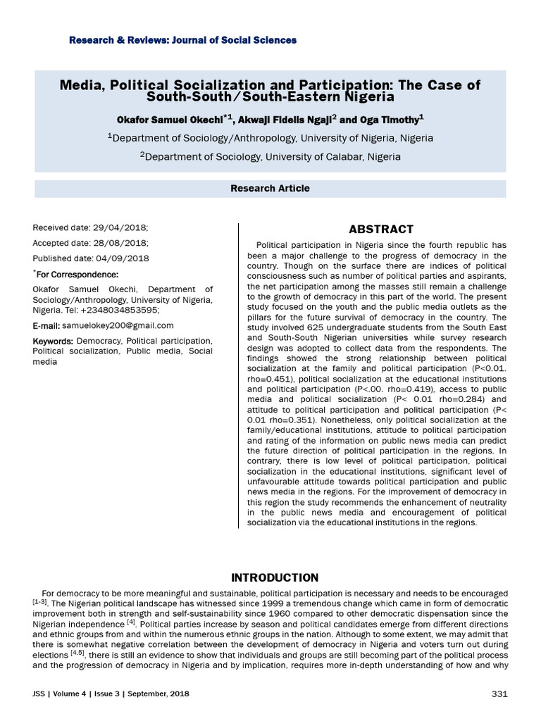 Media Political Socialization and Participation The Case ...