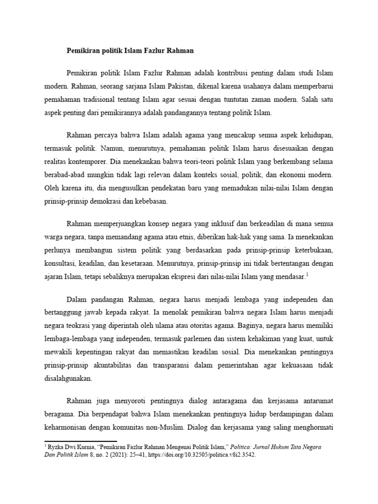 Pemikiran Politik Islam Fazlur Rahman | PDF
