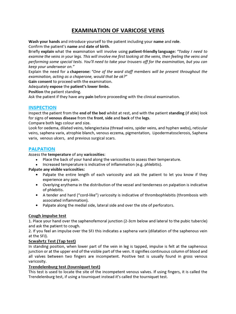 Examination of Varicose Veins PDF | Download Free PDF | Vein | Varicose Veins