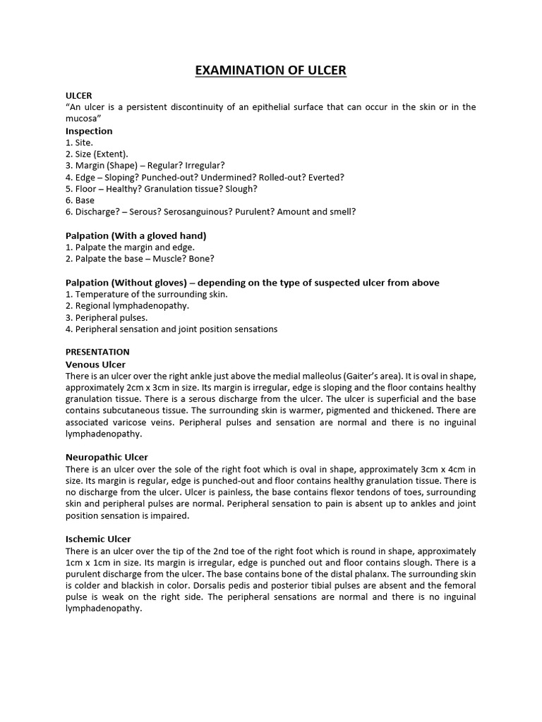 Ulcer Examination Guide | PDF | Ankle | Human Leg