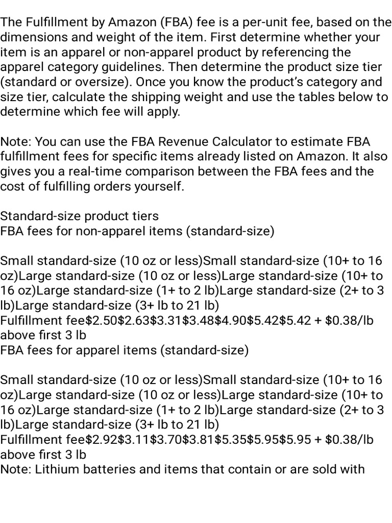 76.FBA Fees Sold Per Unit | PDF | Pound (Mass) | Dangerous Goods