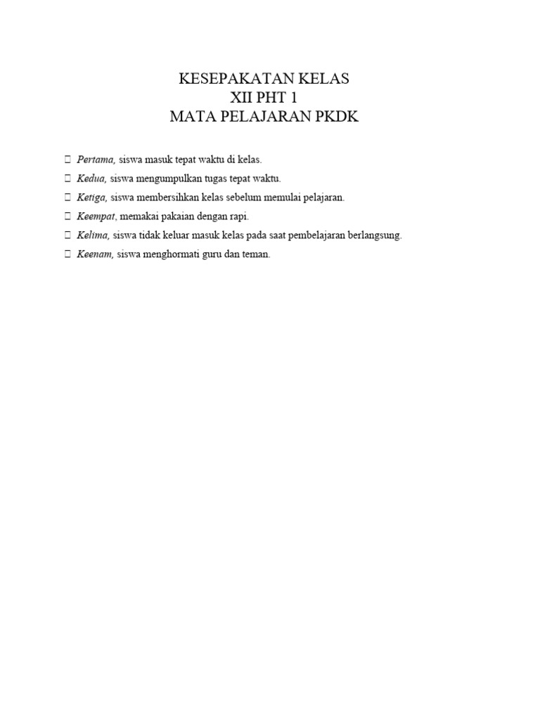 Aturan Kelas XII PHT 1 PKDK | PDF