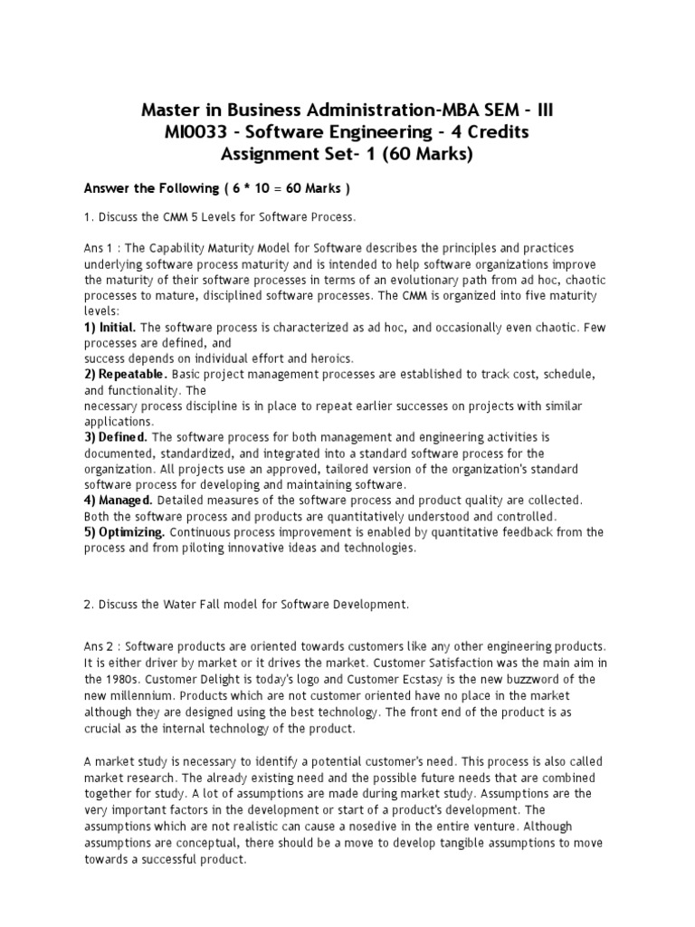 Master in Business Administration-MBA SEM - III MI0033 - Software Engineering - 4 Credits ...