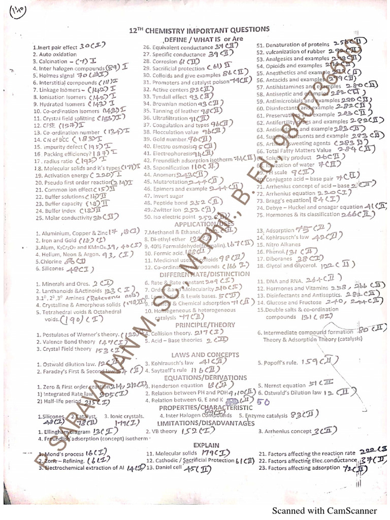Namma Kalvi 12th Chemistry Important Questions em 217402 | PDF