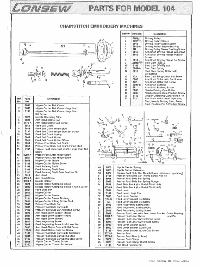 Consew 104 Parts Book | PDF | Sewing Machine | Screw